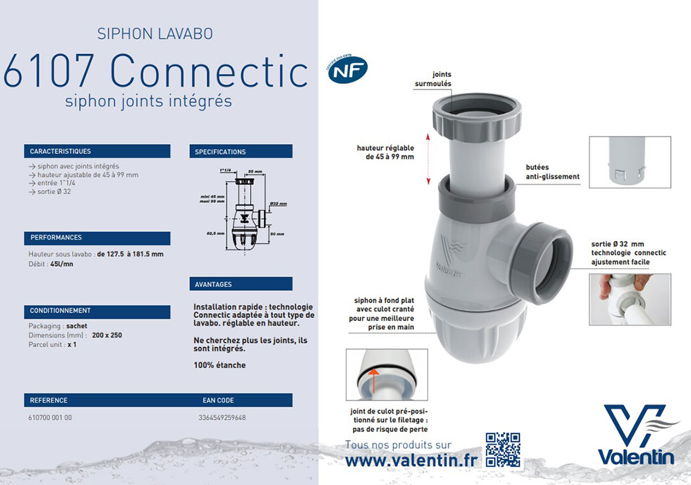 SIPHON LAVABO PLAST 32 VALENTIN - BI-MATIERE